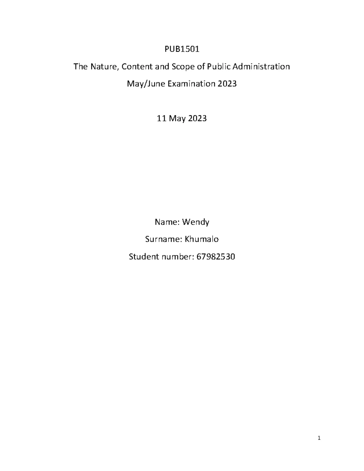 PUB1501 EQP May 2023 F1 - Question Paper for the year 2023/2024 ...