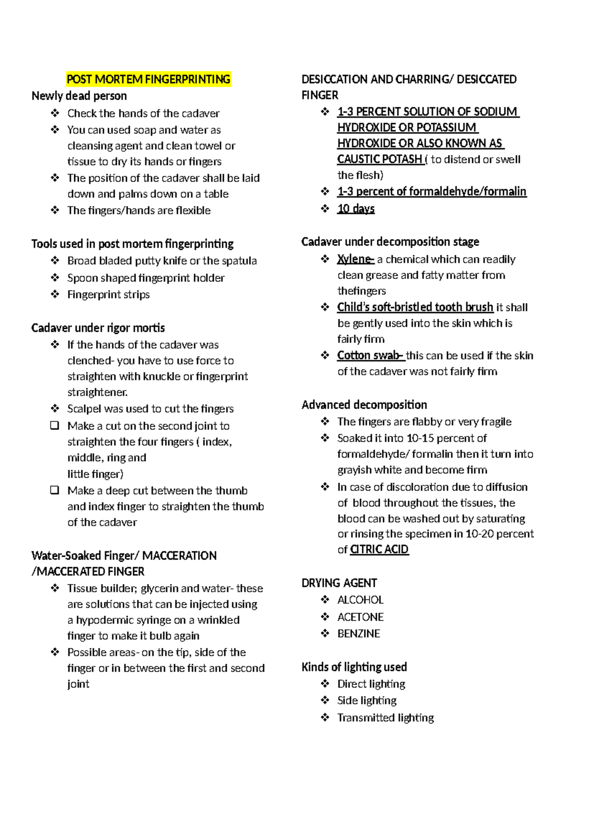 POST MORTEM FINGERPRINTING Techniques and Tools for Cadaver Analysis ...