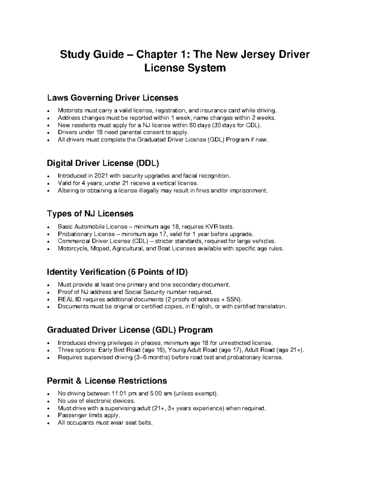 New Jersey Driver License System Study Guide: Laws & Procedures - Studocu