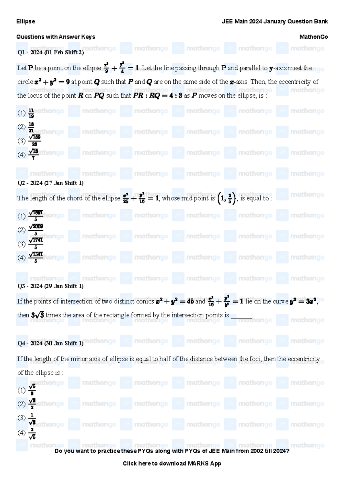 Ellipse - JEE Main 2024 January Question Bank - Mathon Go - Q1 - 2024 ...