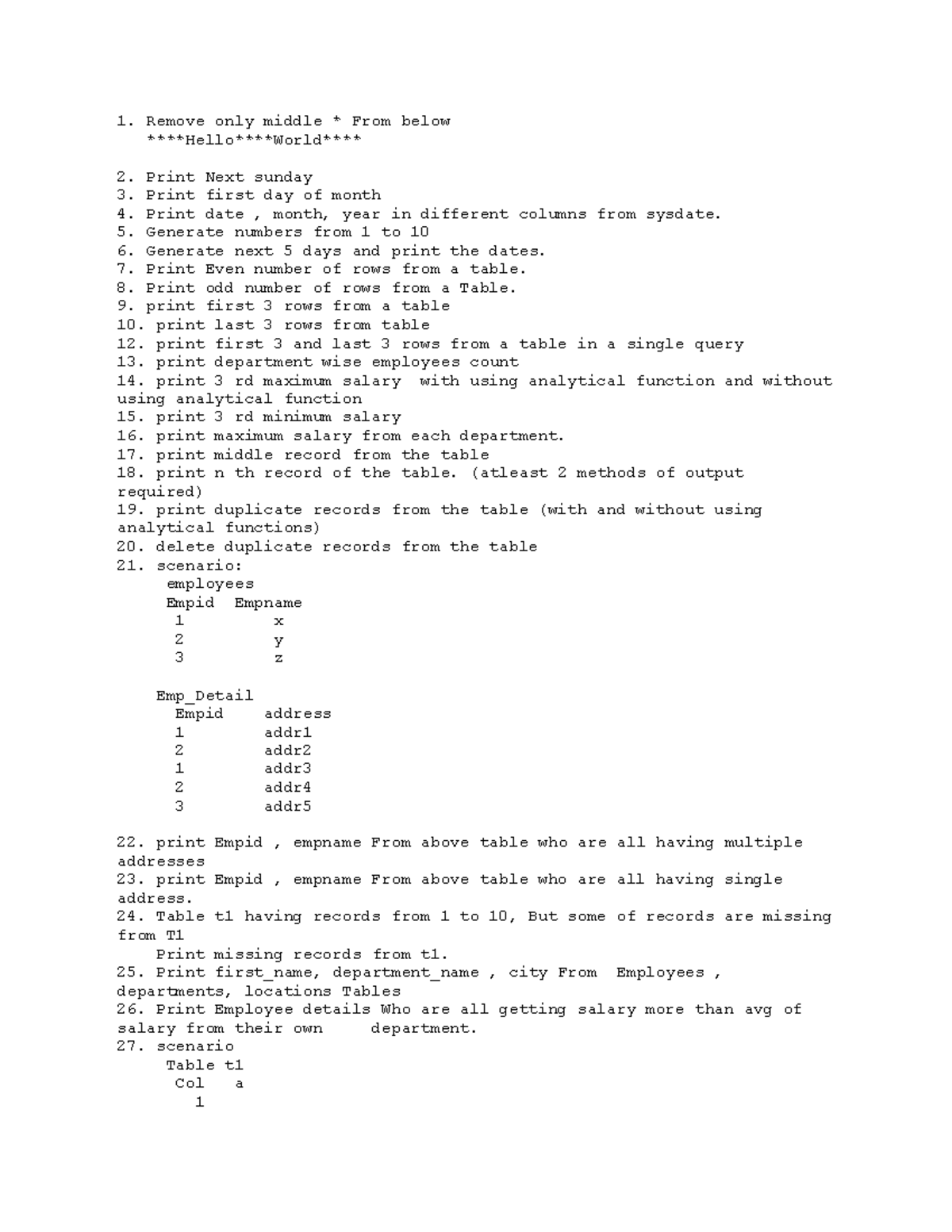 Sql Practice Quries 51 Sql Questions And Answer Remove Only Middle From Below Helloworld 7728
