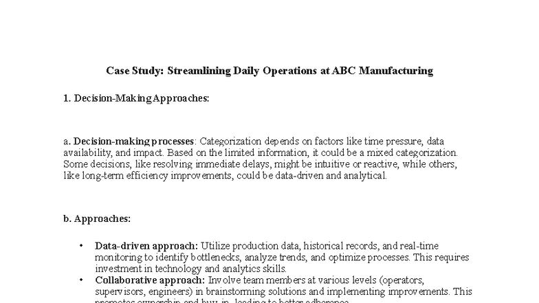 Case Study: Streamlining Daily Ops at ABC Manufacturing - Studocu