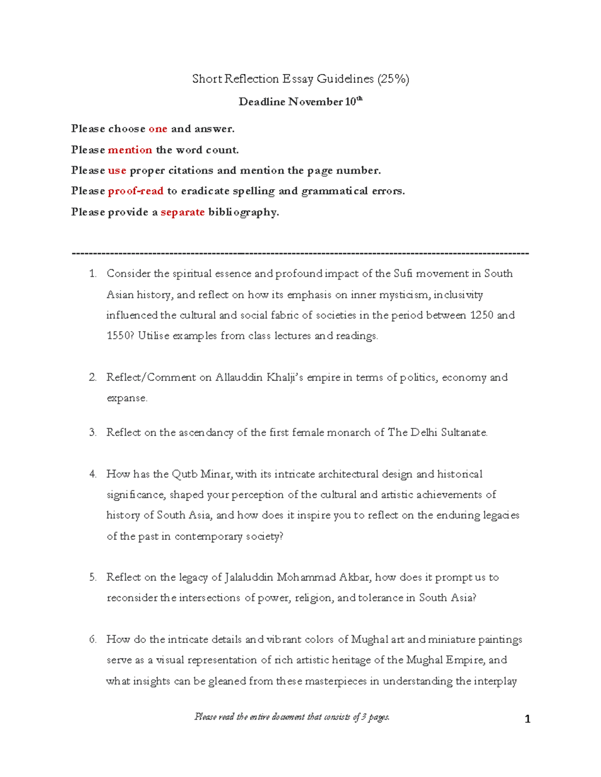 Short Reflection Essay Guidelines TS 1 - Please read the entire ...
