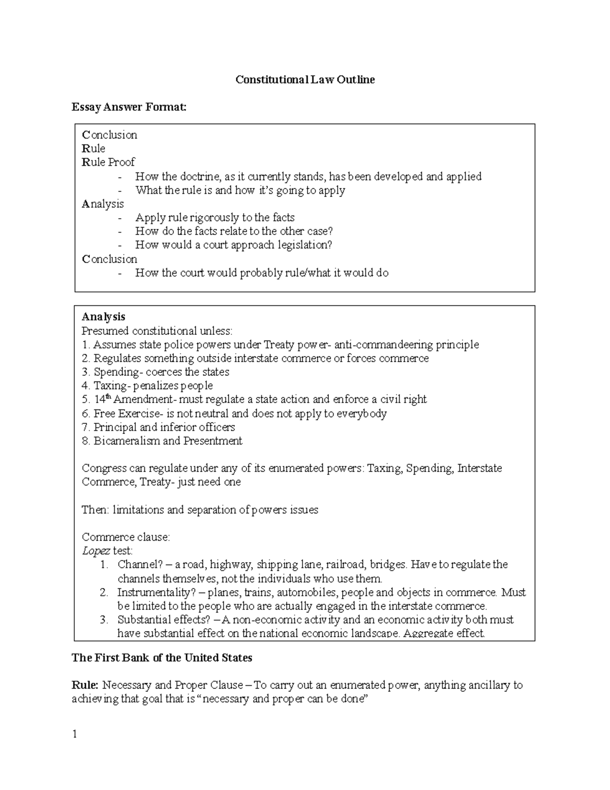 Constitutional Law Outline - Constitutional Law Outline Essay Answer ...