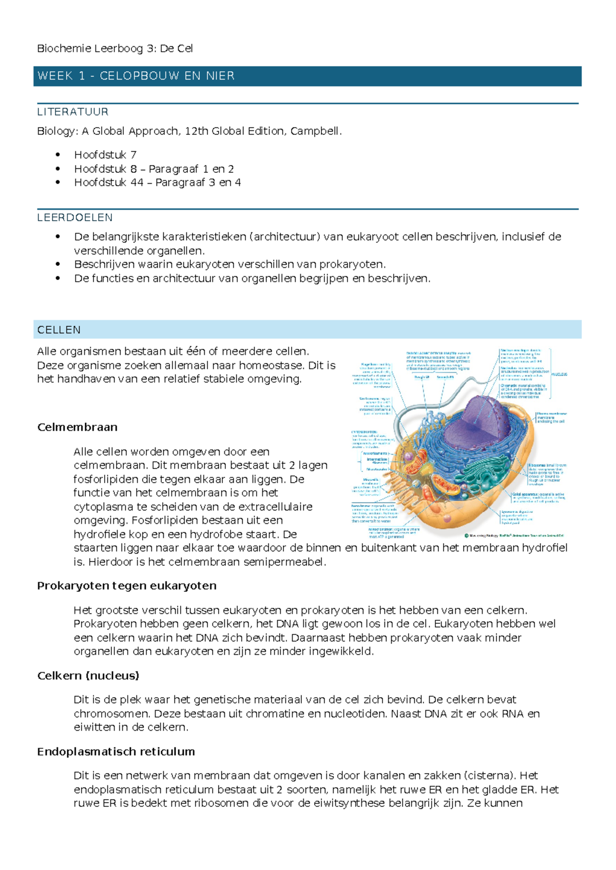 Biochemie Leerboog 3: De Cel - Week 1 en 2 Samenvatting - Studeersnel