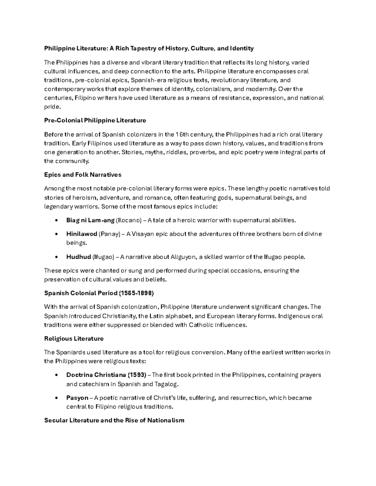 Philippine Literature - Philippine literature encompasses oral ...