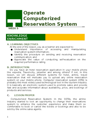 Front office Modules 1-4 - LESSON 1 Receive and Process Reservations ...