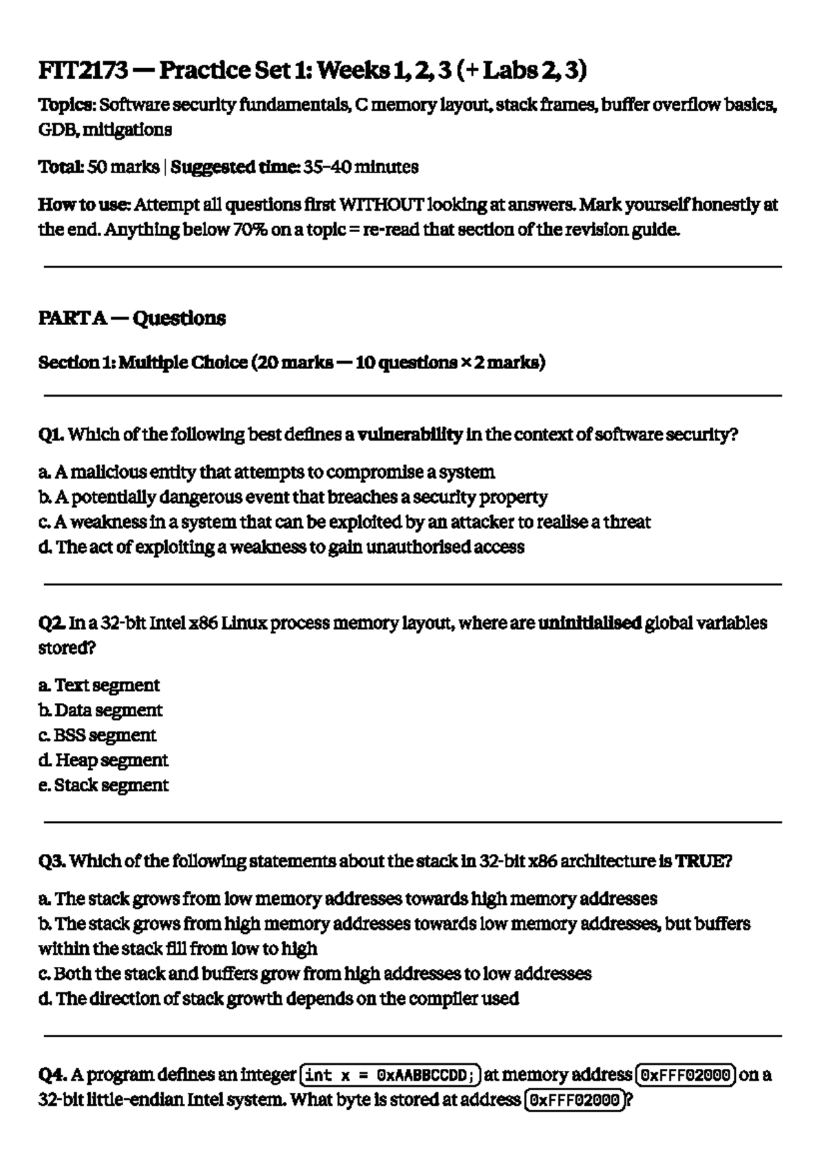 FIT2173 Practice Set 1: Software Security Fundamentals and Labs - Studocu