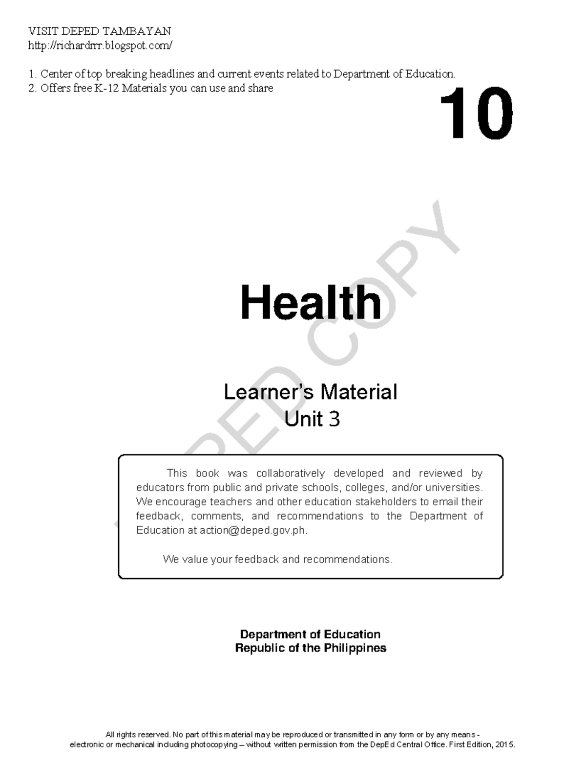Health 10 LM Unit 3: Global Health Trends, Issues, and Concerns - Studocu