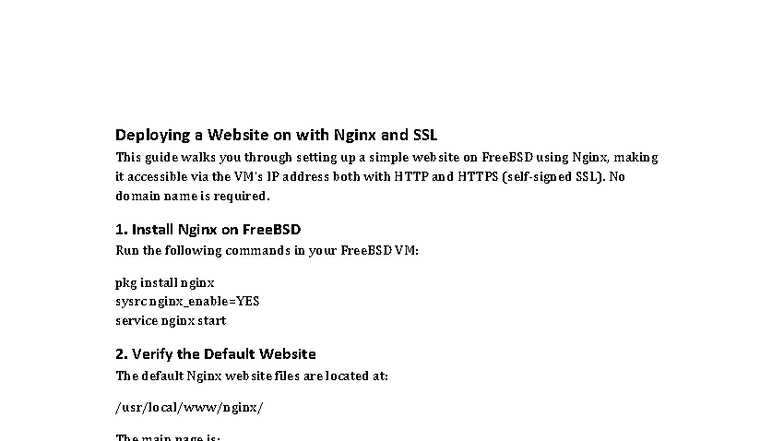 Lab 4 - RTHDTY: Deploying a Website with Nginx & SSL on FreeBSD - Studocu