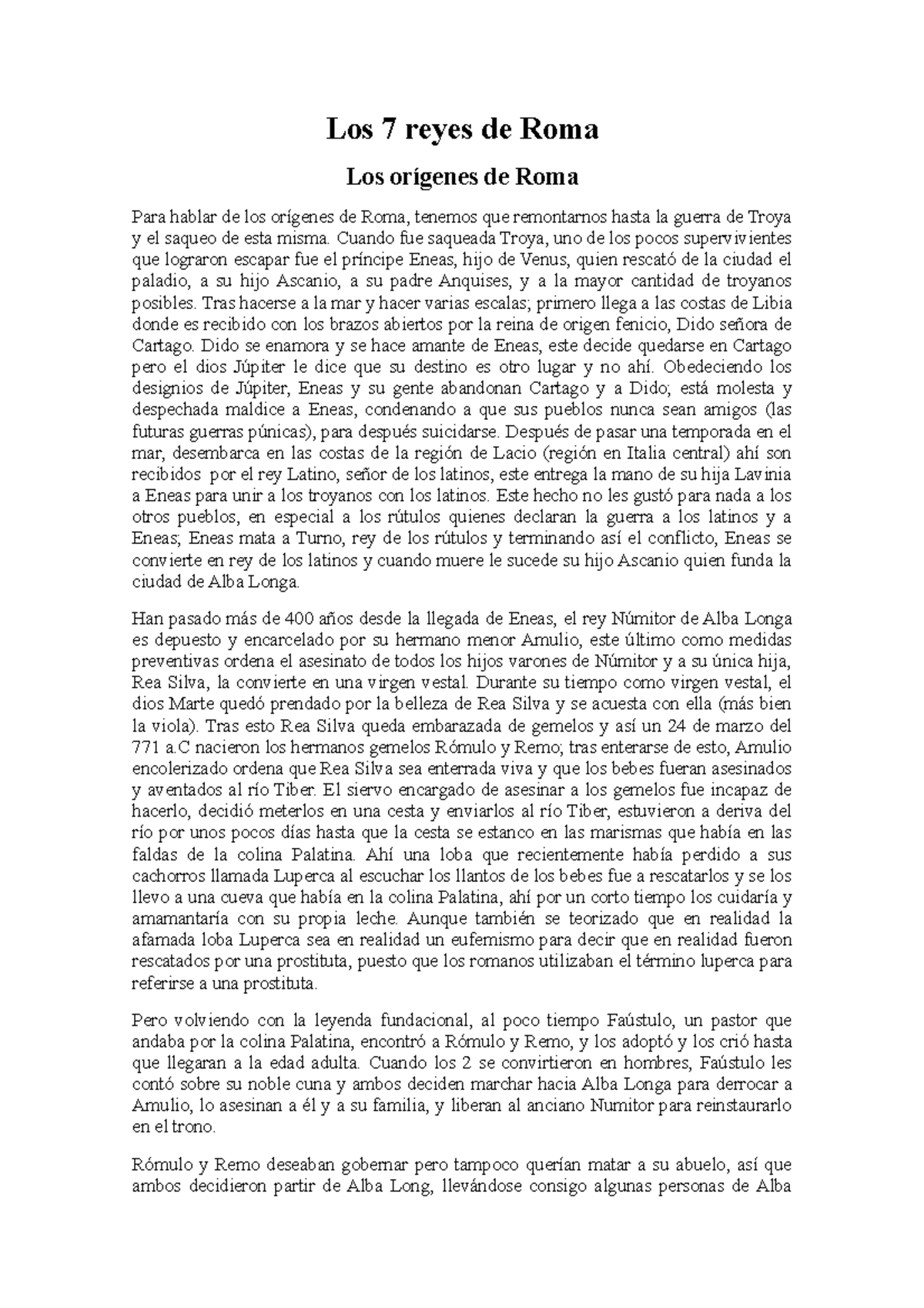 Los 7 reyes de Roma - Los 7 reyes de Roma Los orígenes de Roma Para ...