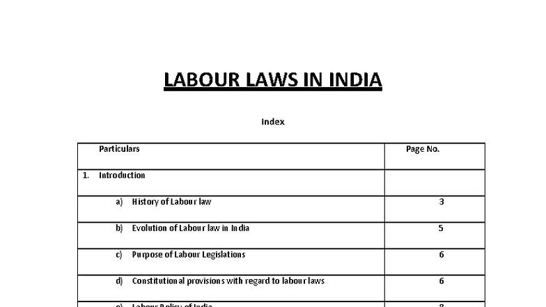 Labour Laws in India: Comprehensive Study Notes (Course Code: LAW101 ...