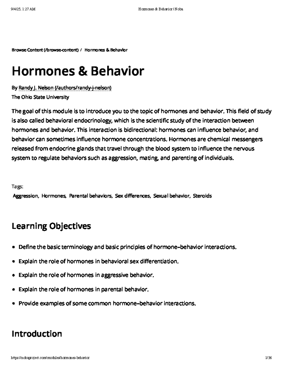 Hormones and Behavior: An Overview of Behavioral Endocrinology (1:27 AM ...