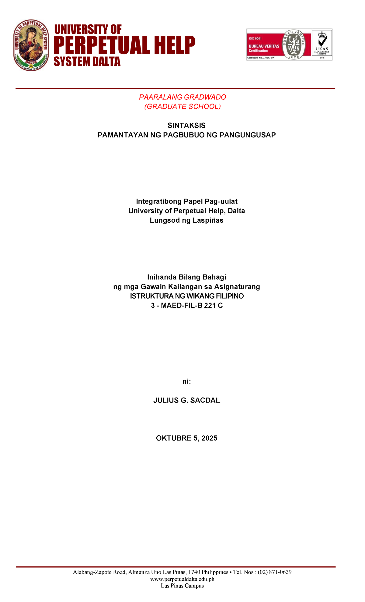 Sintaksis at Pamantayan ng Pagbubuo ng Pangungusap sa ISTRUKTURA NG ...