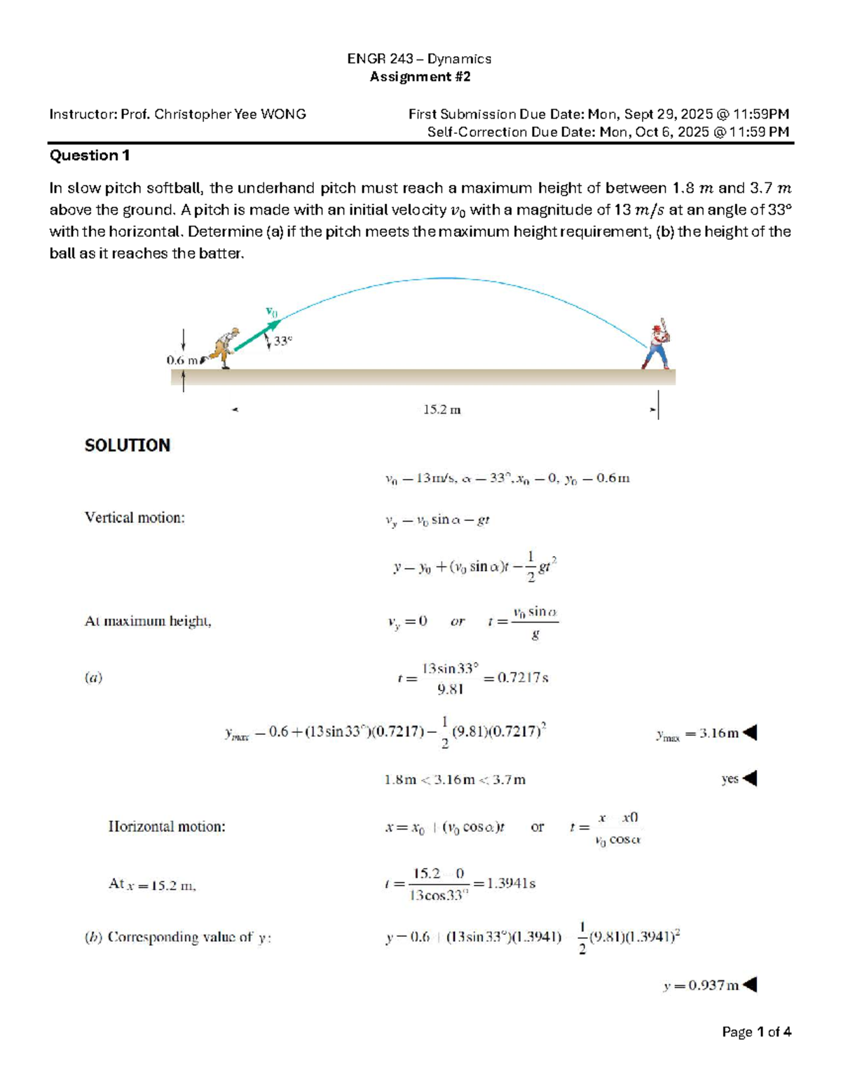 ENGR 243 Dynamics Assignment 2 Solutions - Studocu