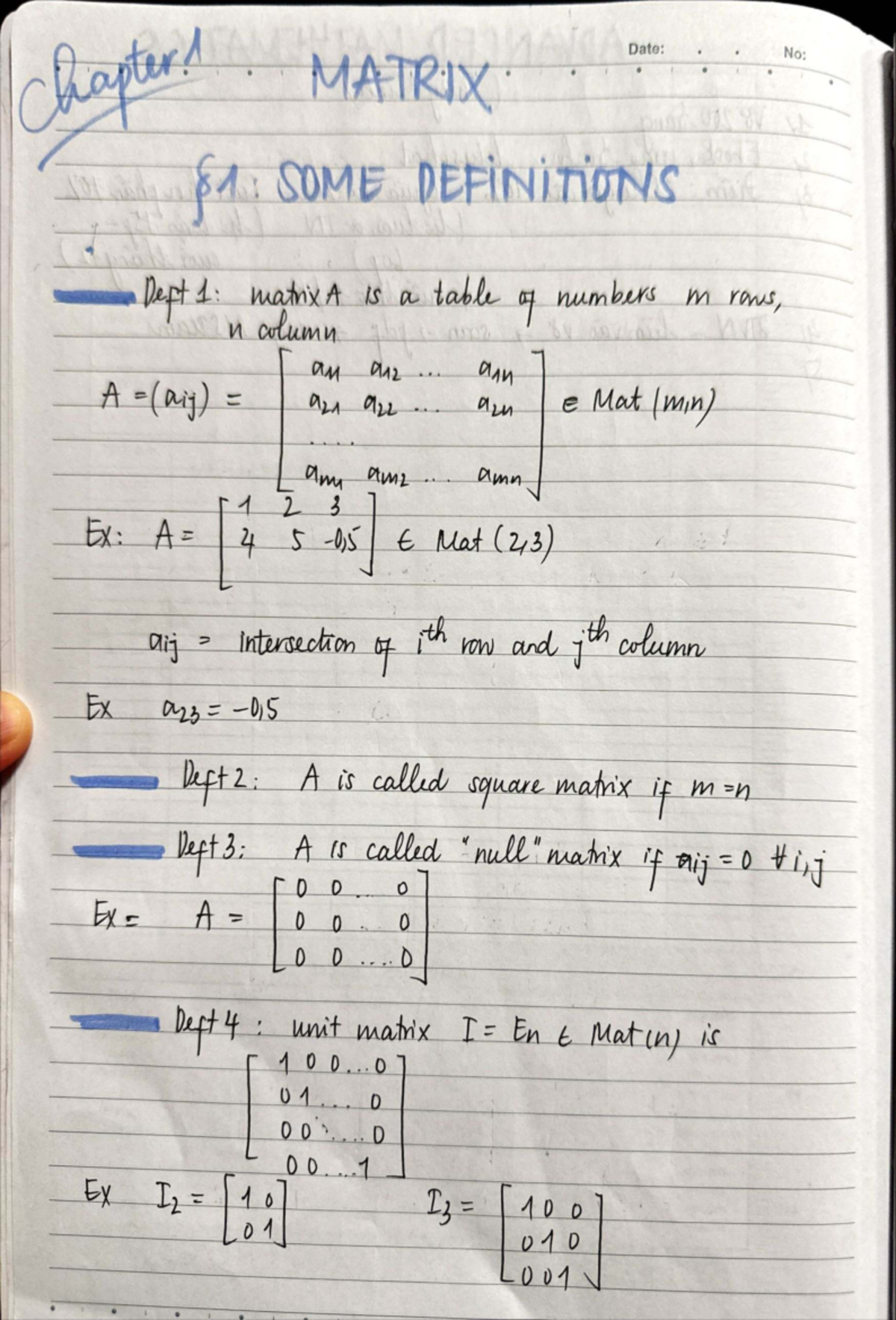 MATH101 Chapter 1: Matrix Definitions and Operations - Studocu