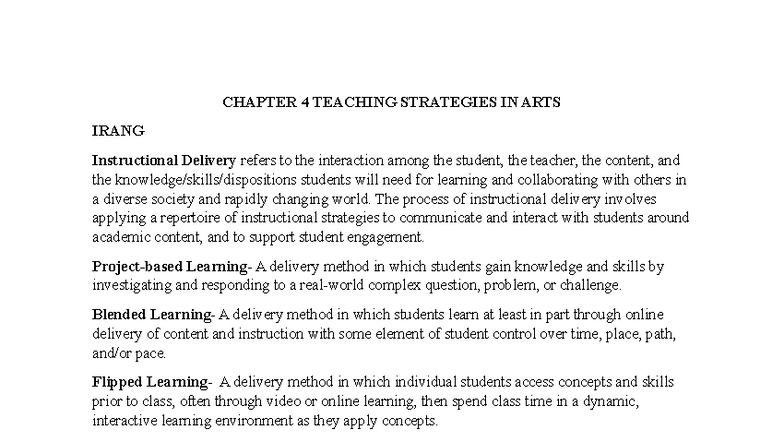 CHAPTER 4 TEACHING STRATEGIES IN ARTS: Instructional Delivery Methods ...