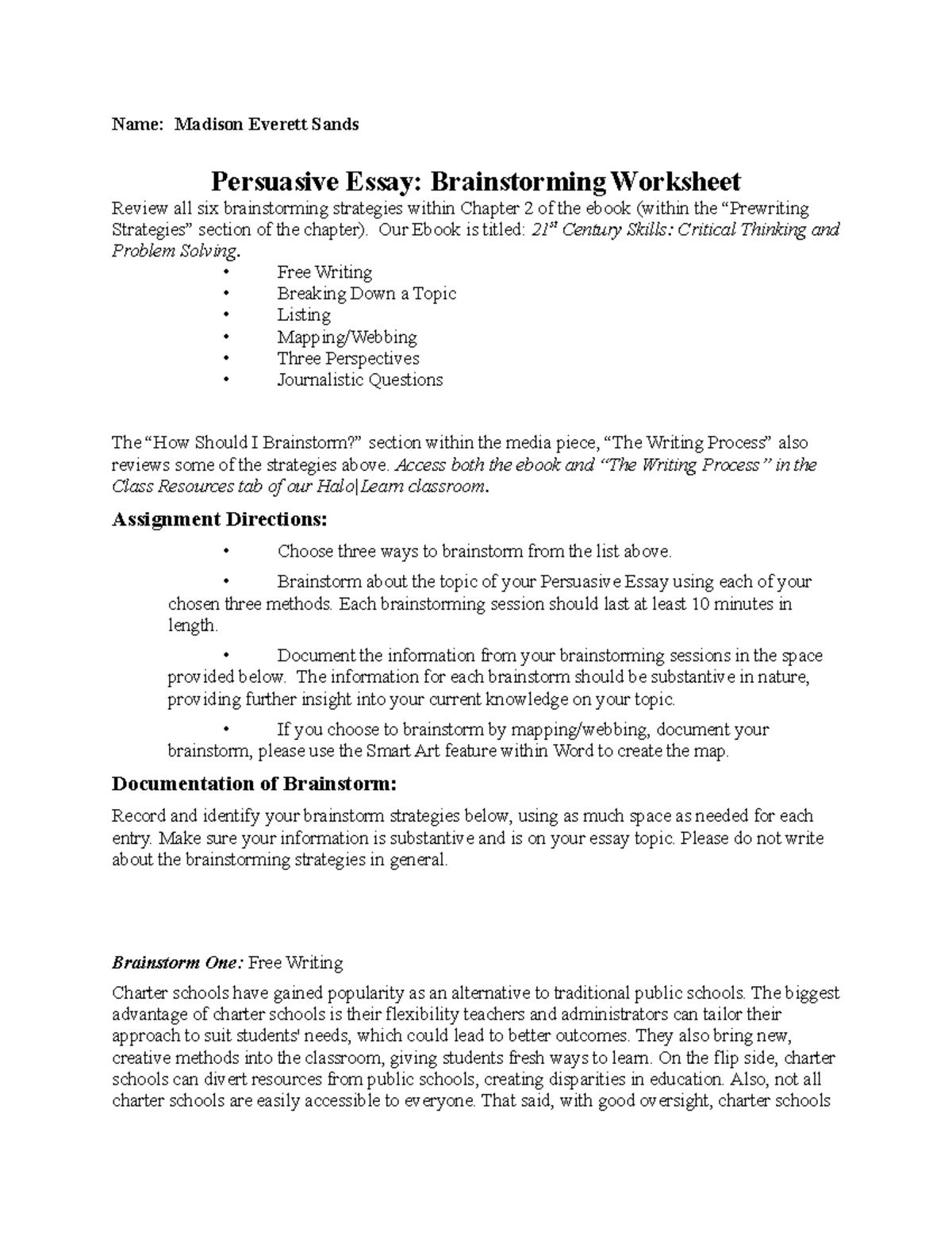 PHI105 T2 Persuasive Essay Brainstorming Worksheet 4-13-2023 - Studocu