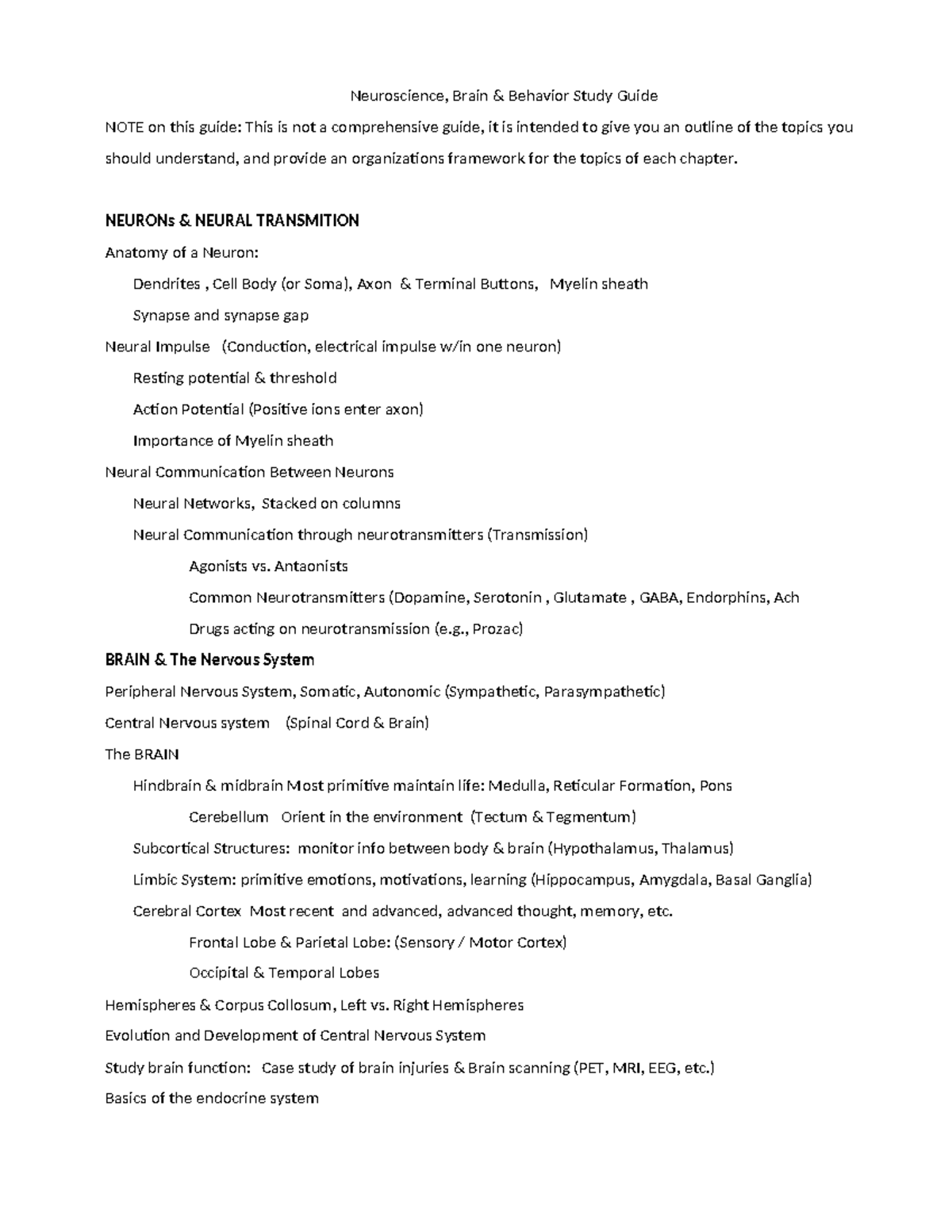 Neuroscience & Brain Behavior Study Guide (PSY 101) - Studocu