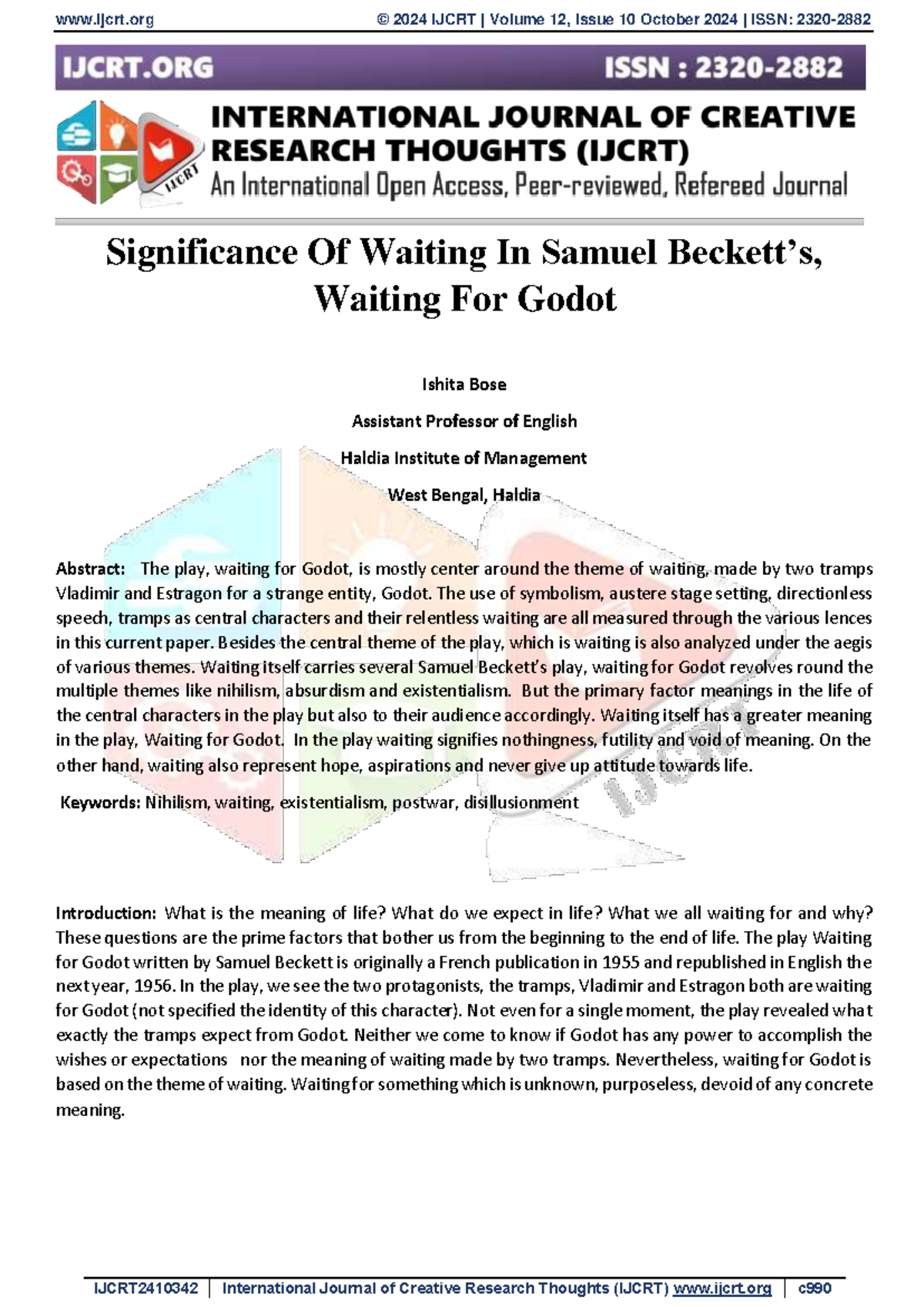 Significance of Waiting in Samuel Beckett's Waiting for Godot (ENG101 ...