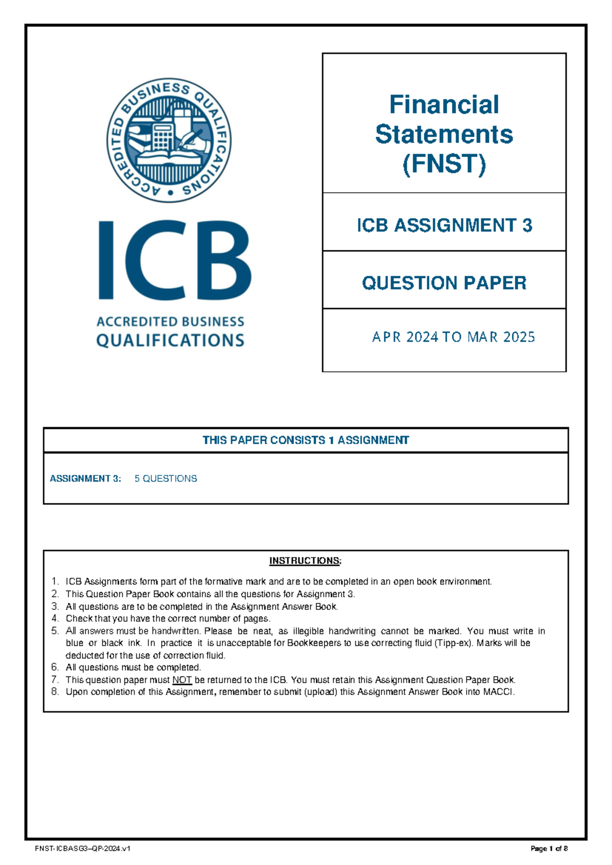 FNST-ICB Assignment 3 Question Paper - April 2024 to March 2025 - Studocu