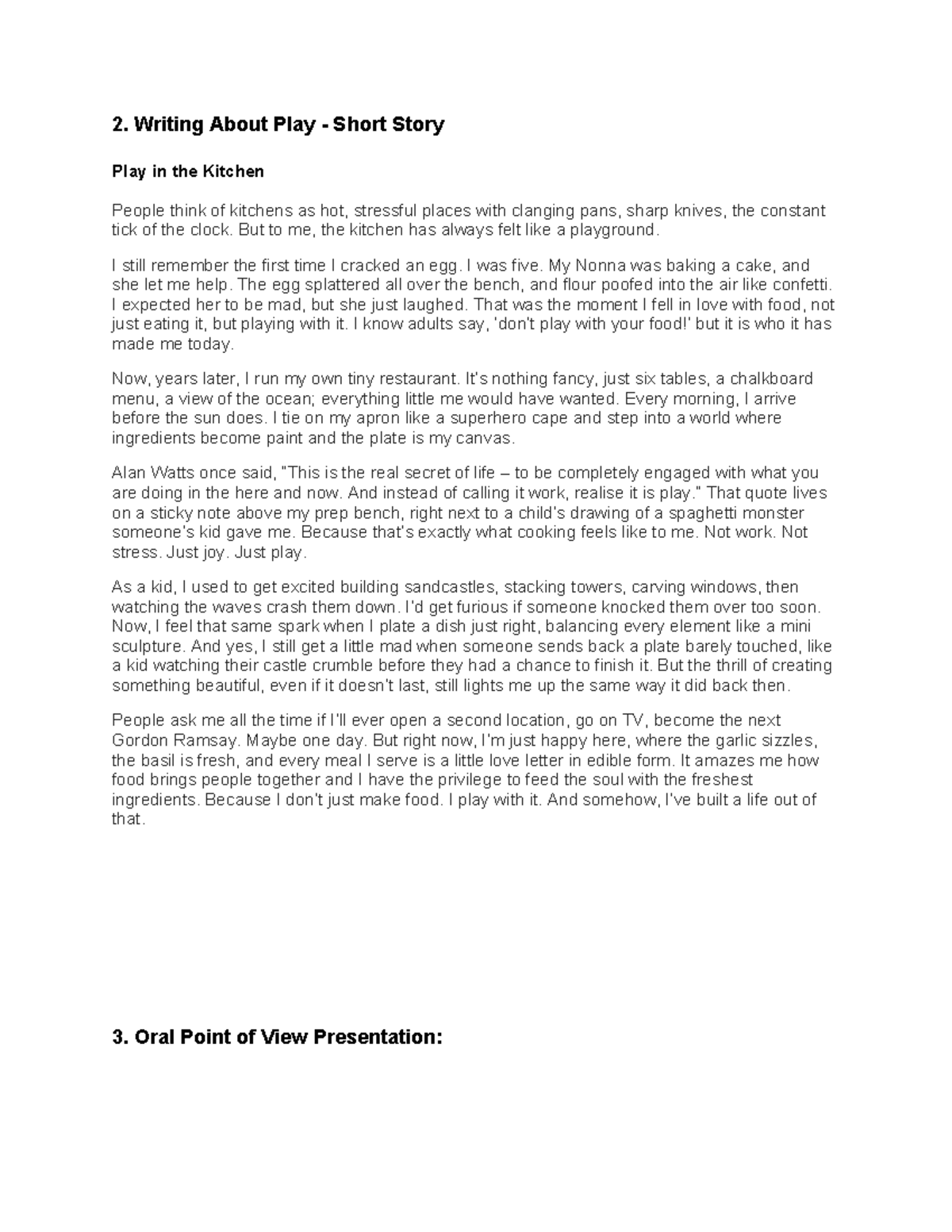 Play - Short Story Analysis and Insights on Writing About Play - Studocu