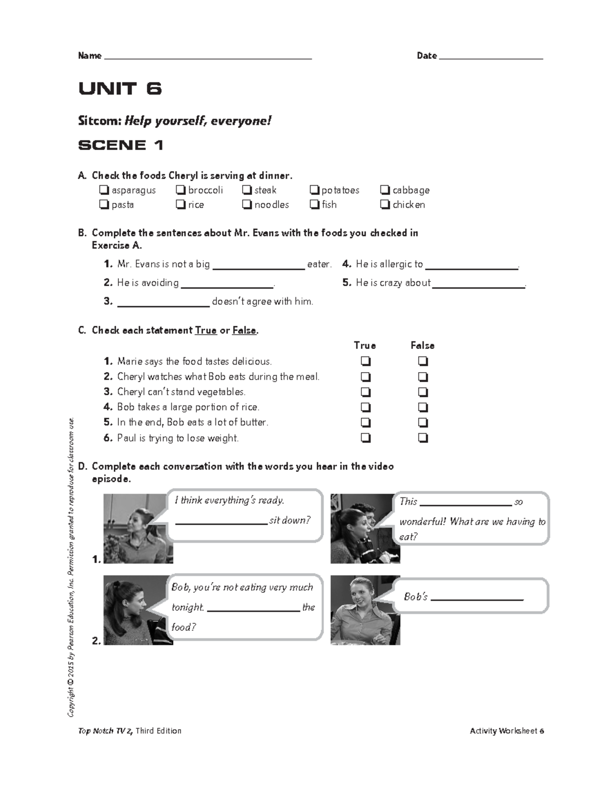 UNIT 06 TV Activity Worksheets - UNIT 6 Sitcom: Help yourself, everyone ...