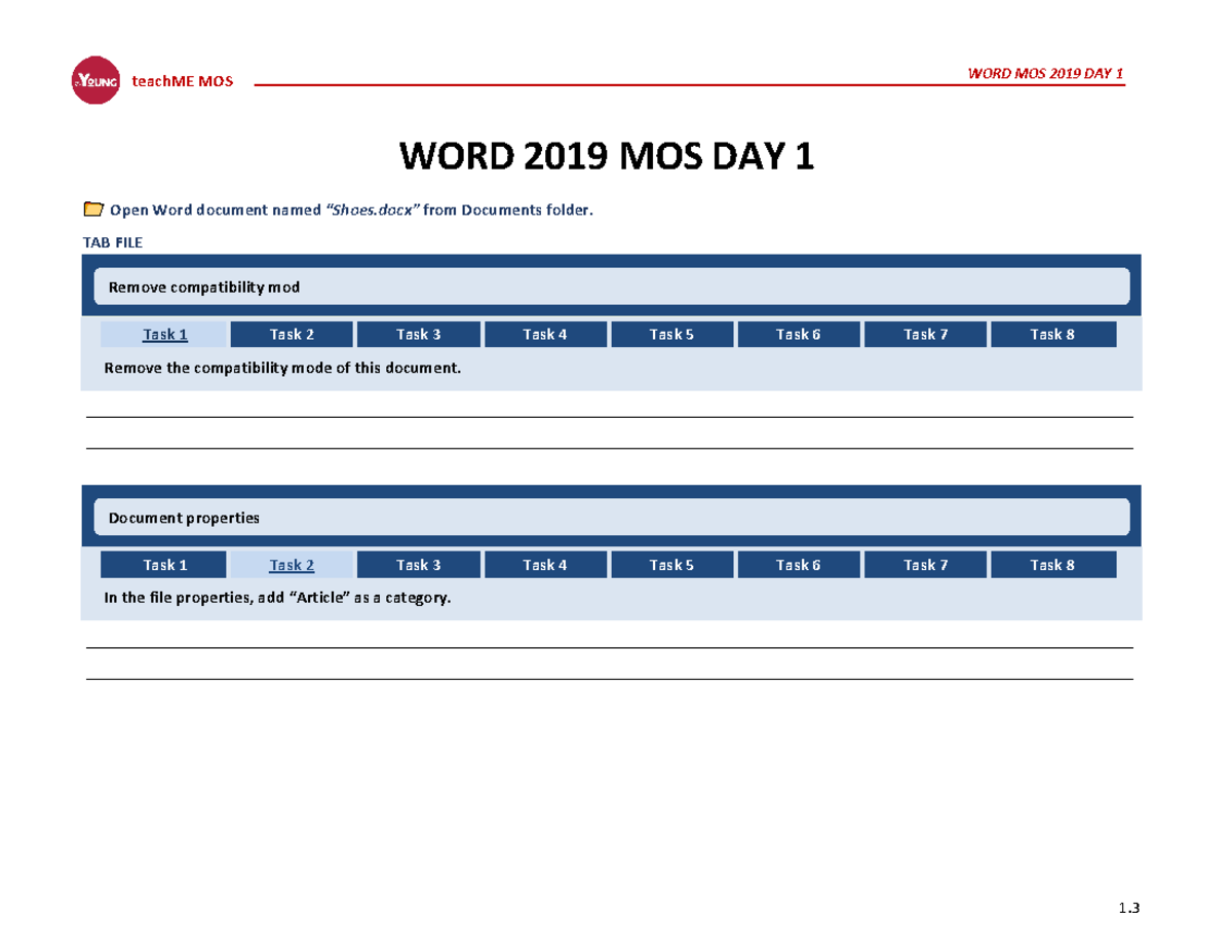 DAY 1 - This not a real assignment - 1. 3 teachME MOS WORD MOS 2019 DAY 1 WORD 2019 MOS DAY 1 ...
