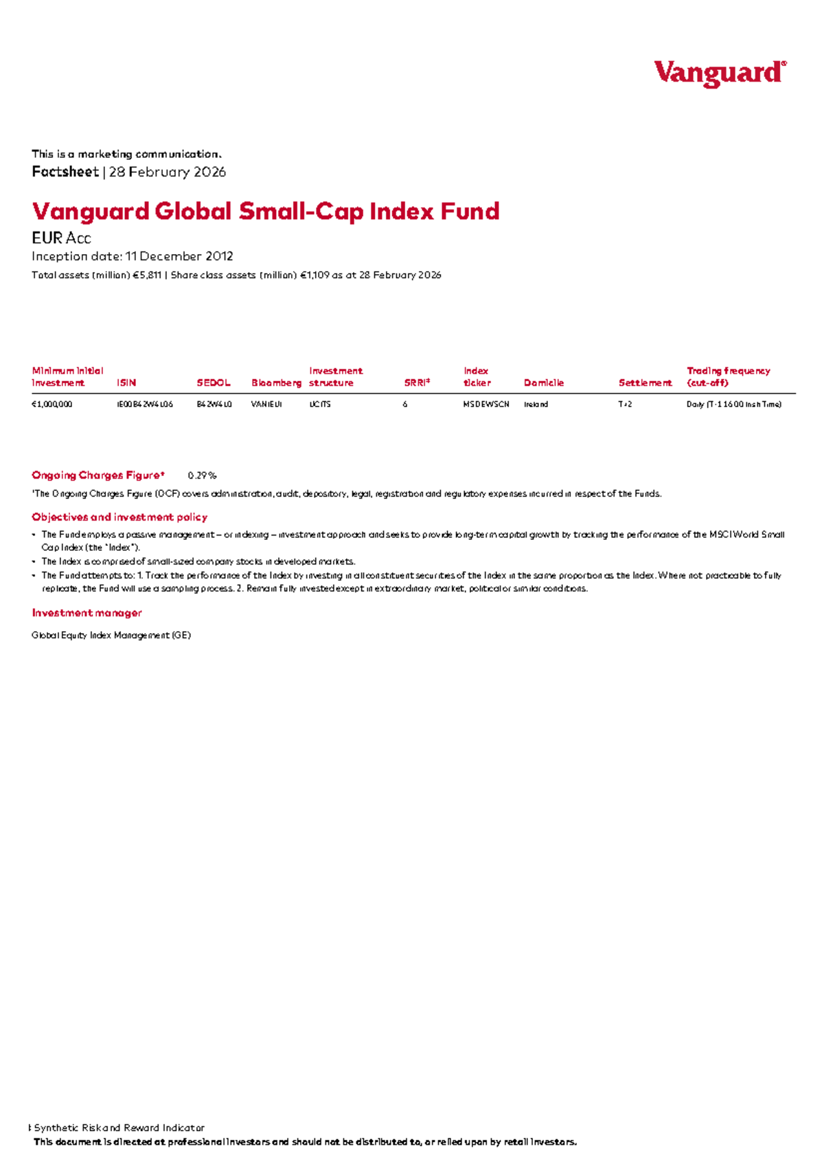 Vanguard Global Small-Cap Index Fund Factsheet (9159 EUR) - Feb 2026 ...