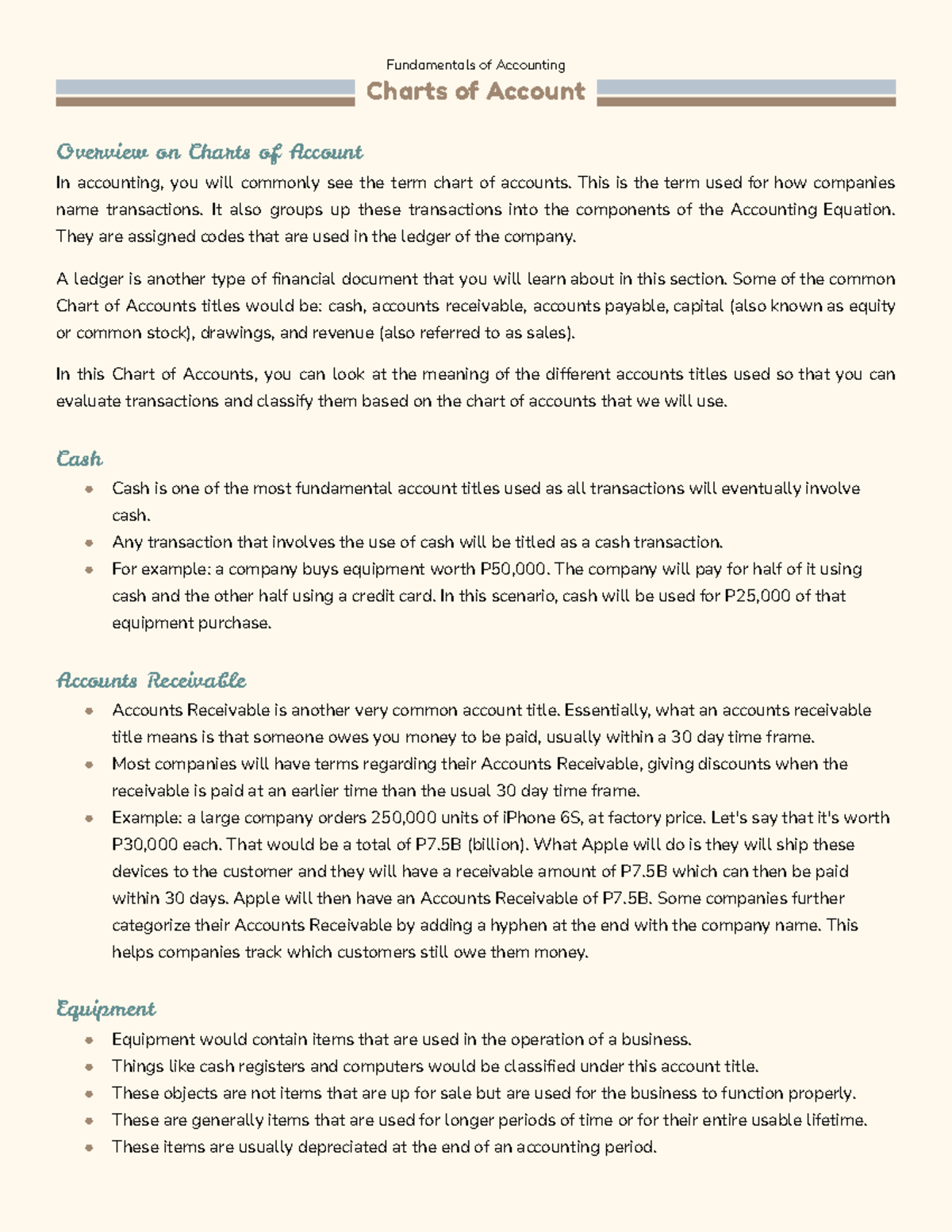 [ACCT 101] Comprehensive Guide to Charts of Accounts - Studocu
