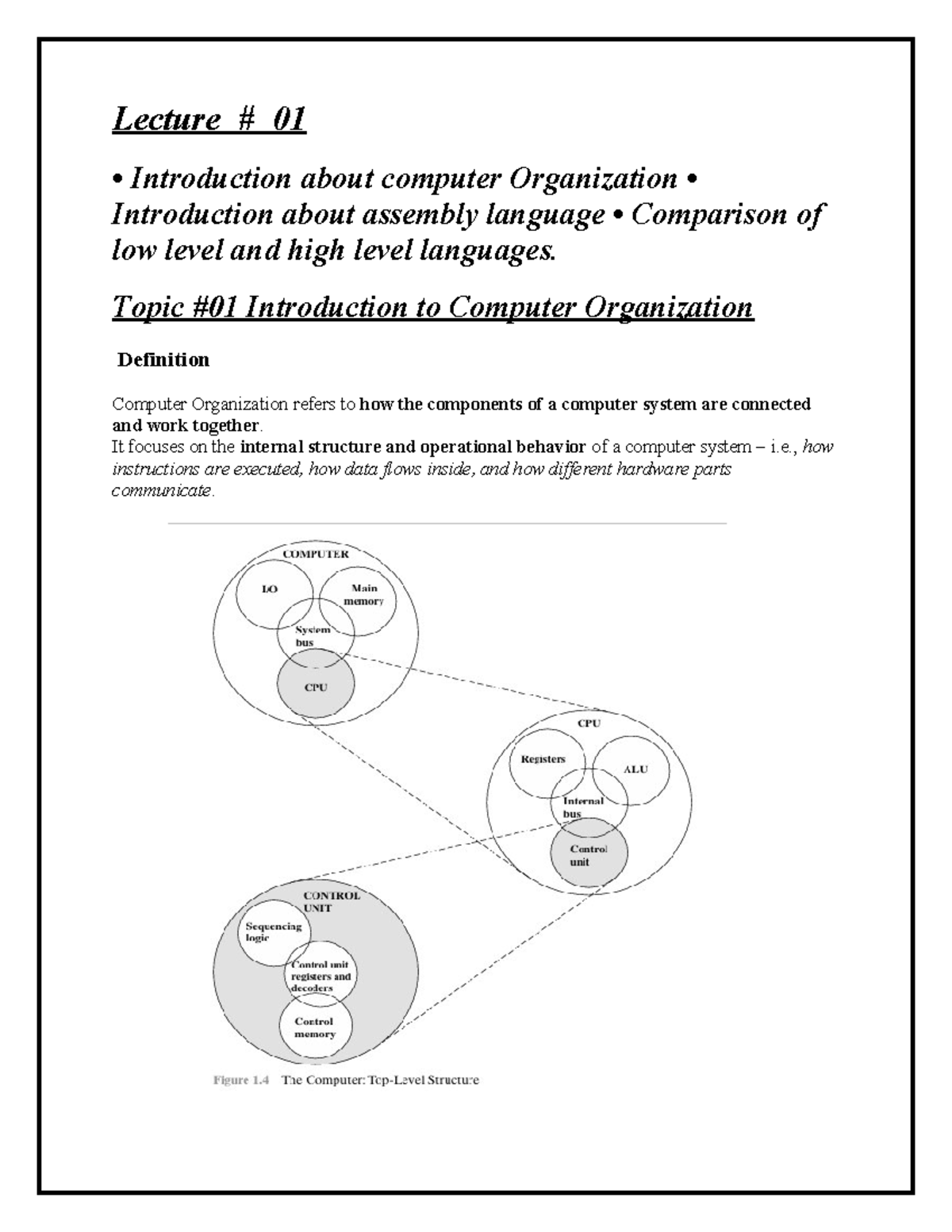 Lecture 01: Intro to Computer Organization & Assembly Language - Studocu