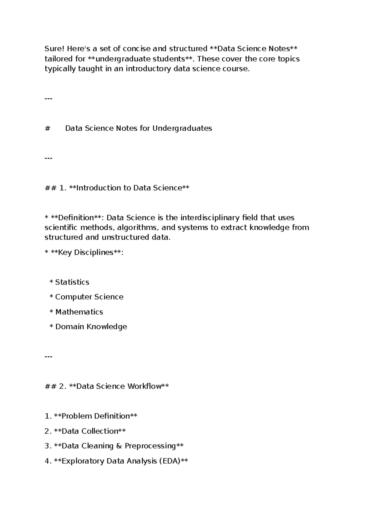 Data Science Notes for Undergraduates: Core Concepts and Methods - Studocu