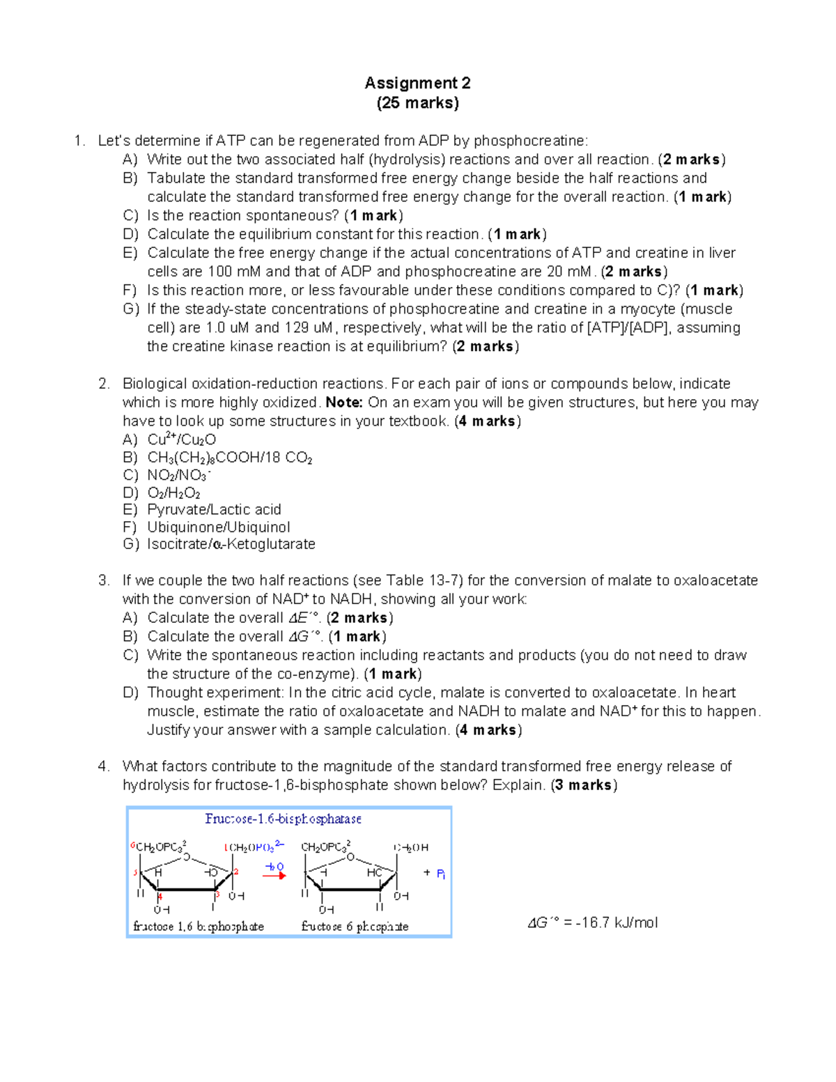 Assignment 2 (25 Marks) - ATP Regeneration & Biological Reactions ...
