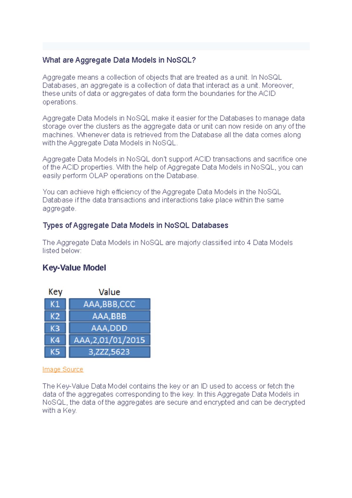 Aggregate Data Models in No SQL - What are Aggregate Data Models in NoSQL? Aggregate means a ...