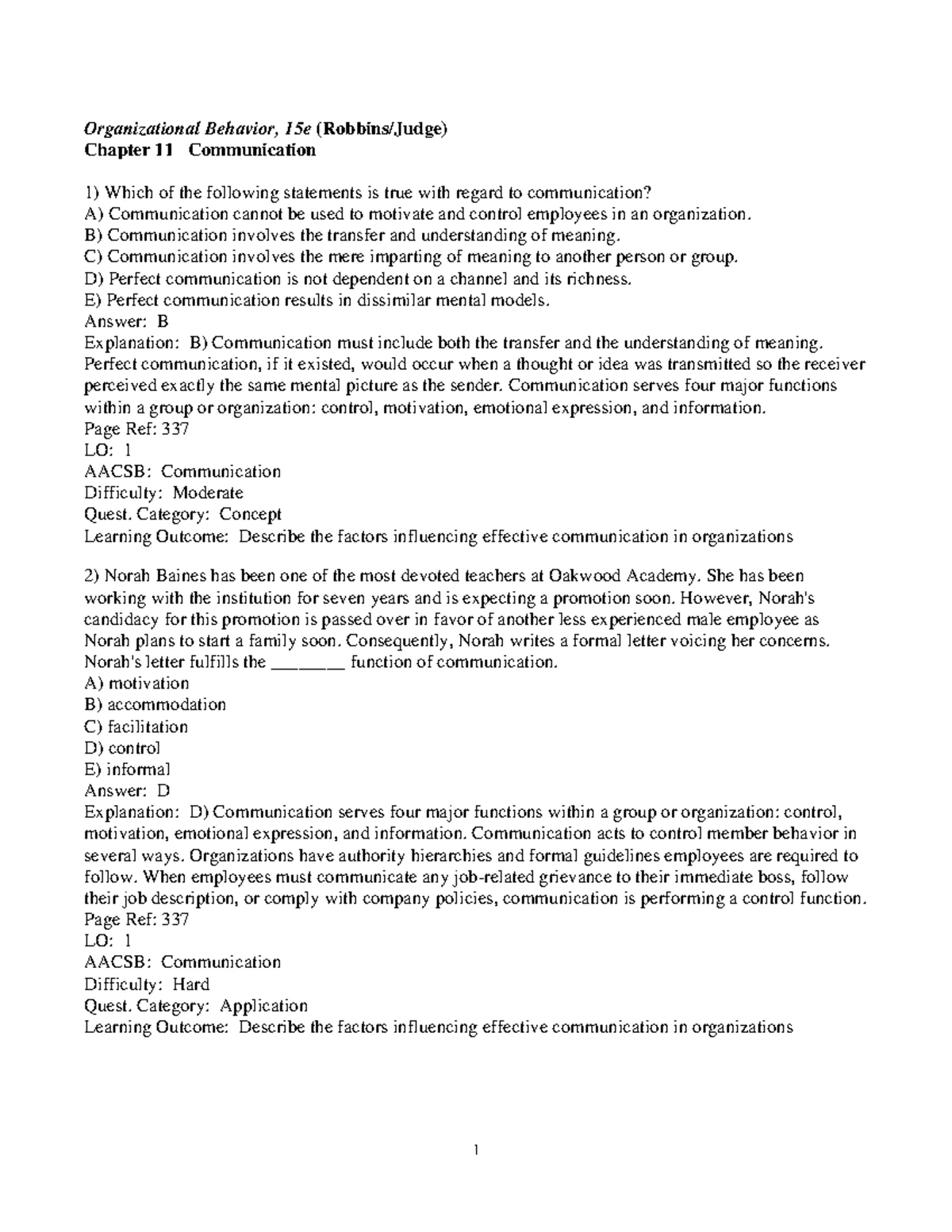 Chapter 9 - Study Test materials - Organizational Behavior, 15e ...