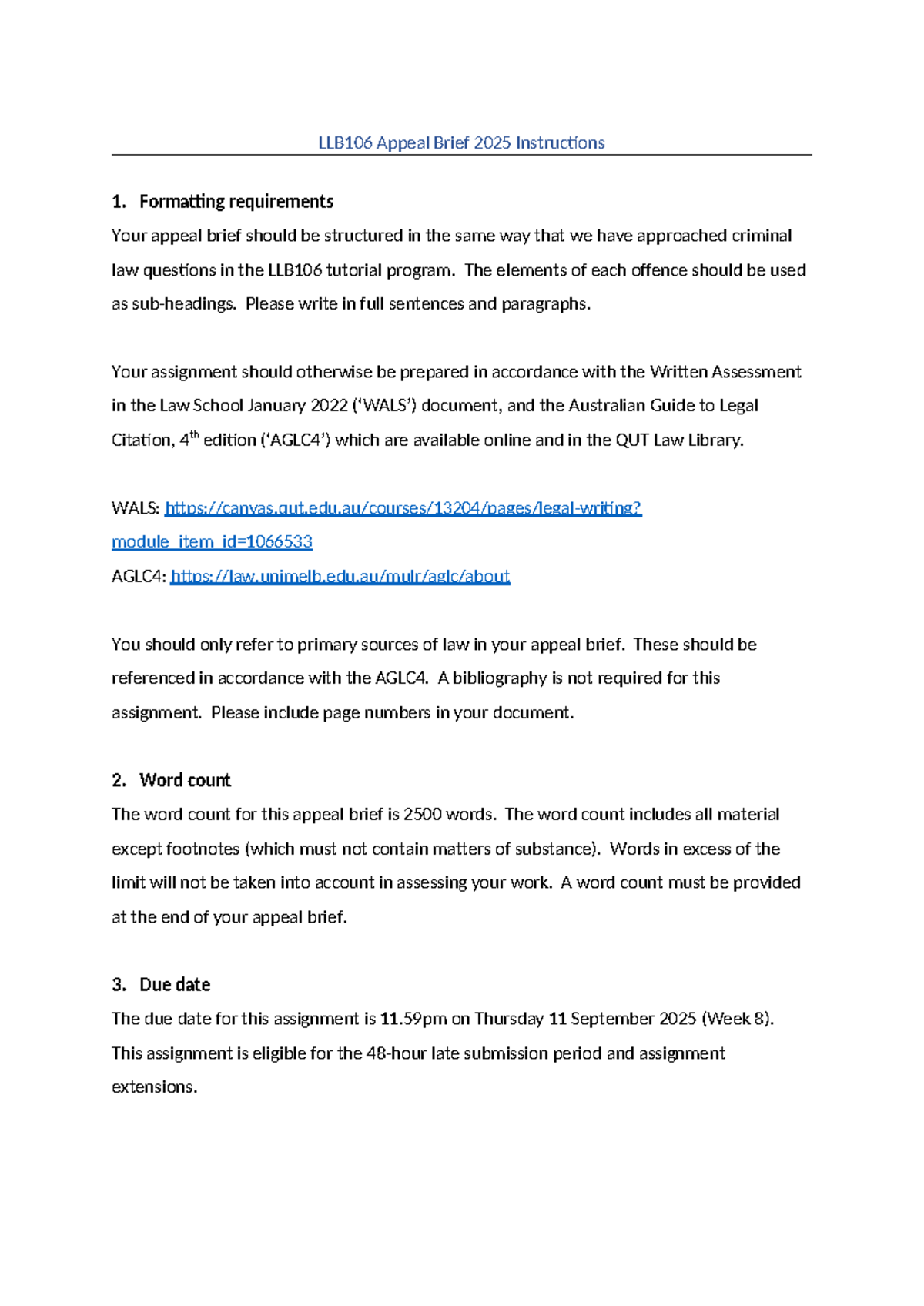 LLB106 Appeal Brief: Guidelines and Case Analysis for 2025 - Studocu