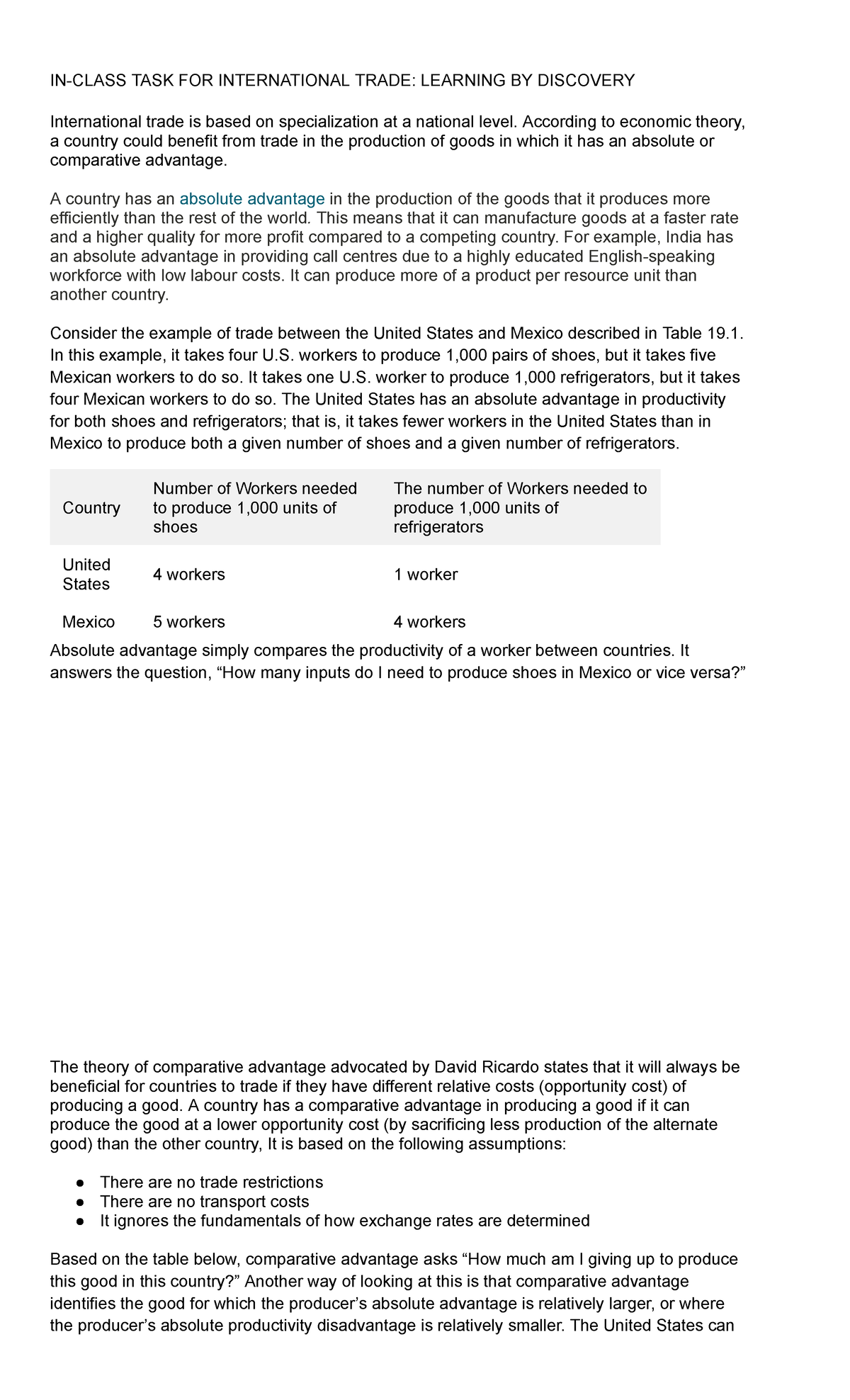 IN- Class TASK FOR International Trade Learning BY Discovery - IN-CLASS ...
