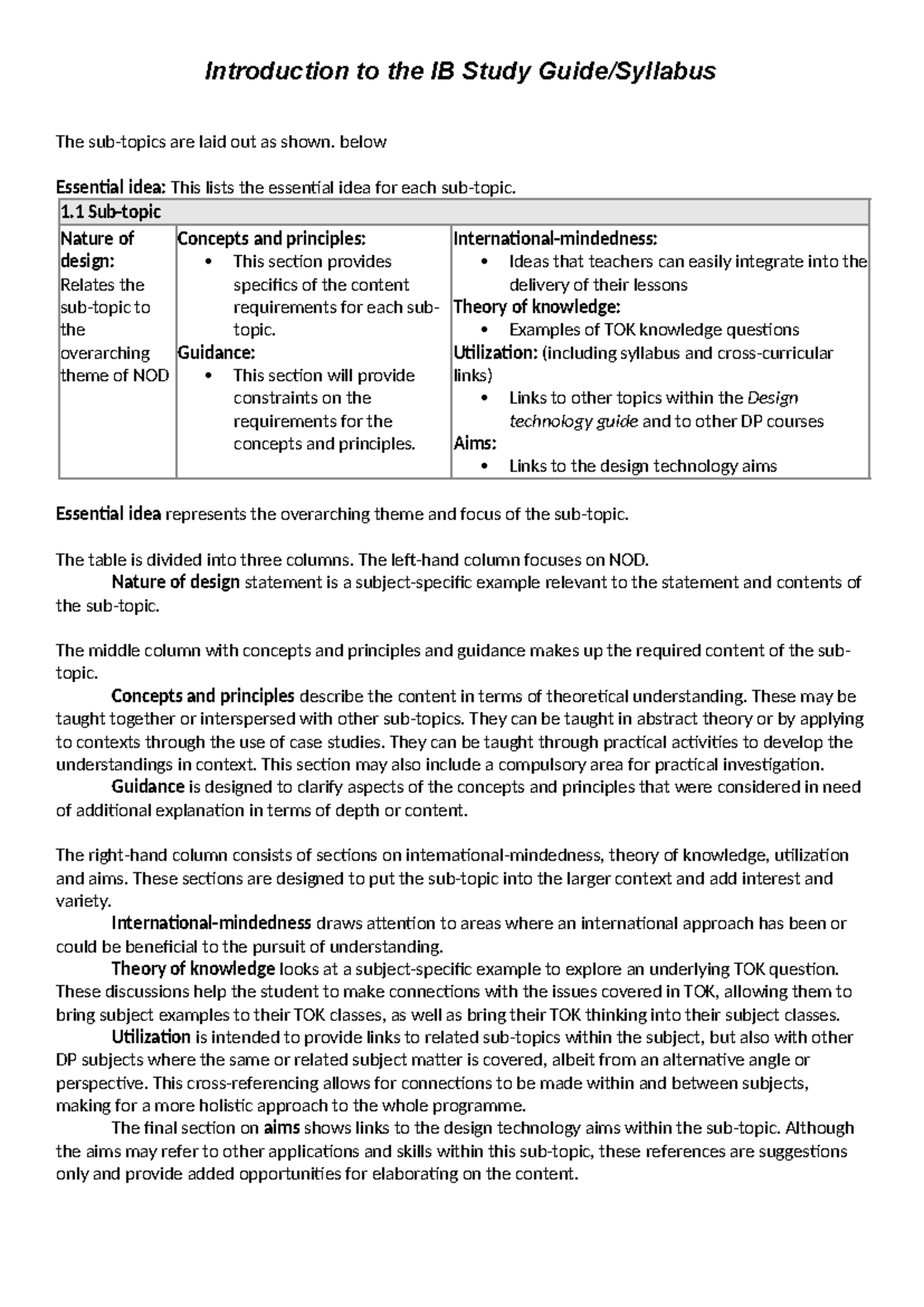Copy of IB SL Design Technology Study Guide 1 - Introduction to the IB ...