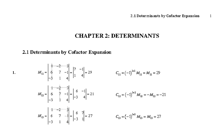 Linear Algebra (Math 19b) - Chapter 2: Determinants & Cofactor Expansion - Studocu