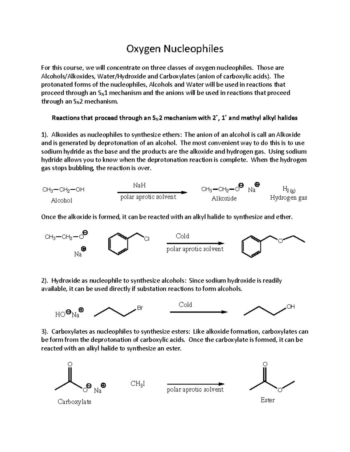 Oxygen Nucleophiles: SN1 & SN2 Mechanisms Overview - Studocu