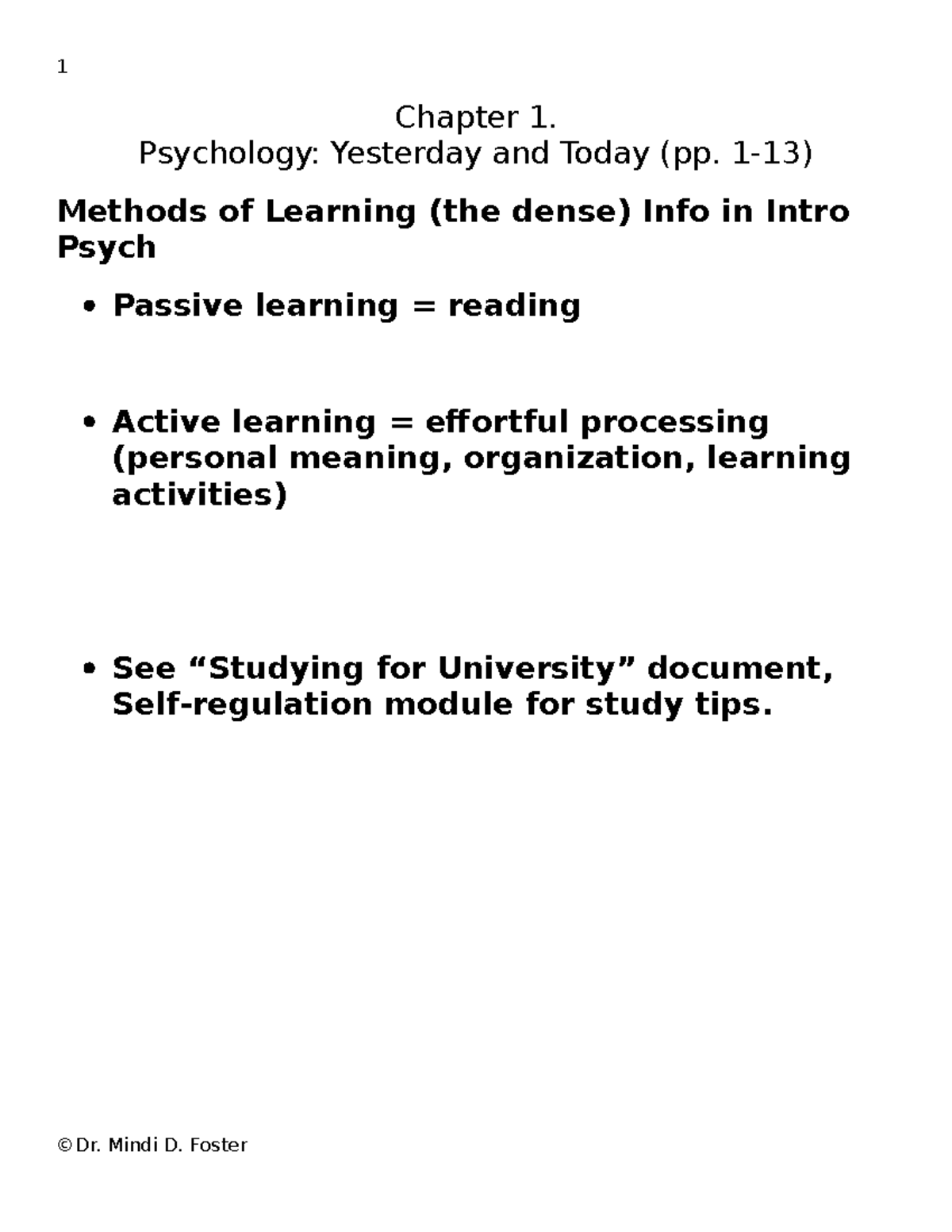 PSY101: Chapter 1 - Psychology: Yesterday and Today Overview - Studocu