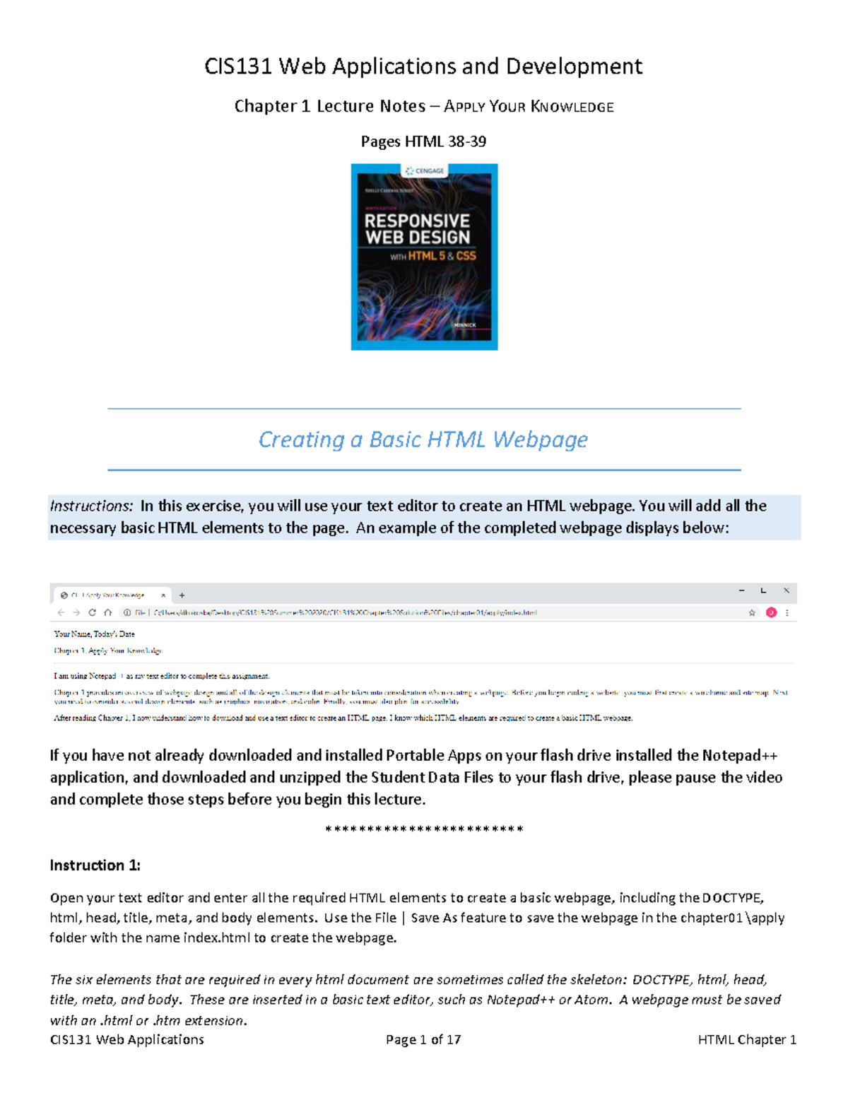 CIS131 Chapter 01 Lecture Notes: Basic HTML Webpage Creation Guide ...