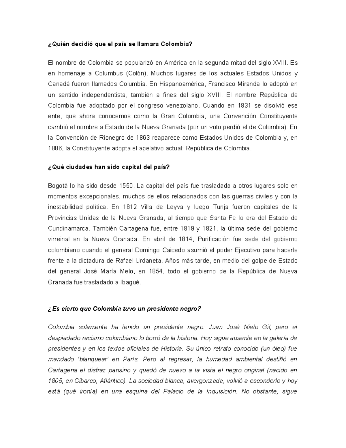 Examen de Ciudadanía - Historia y Cultura de Colombia - Studocu