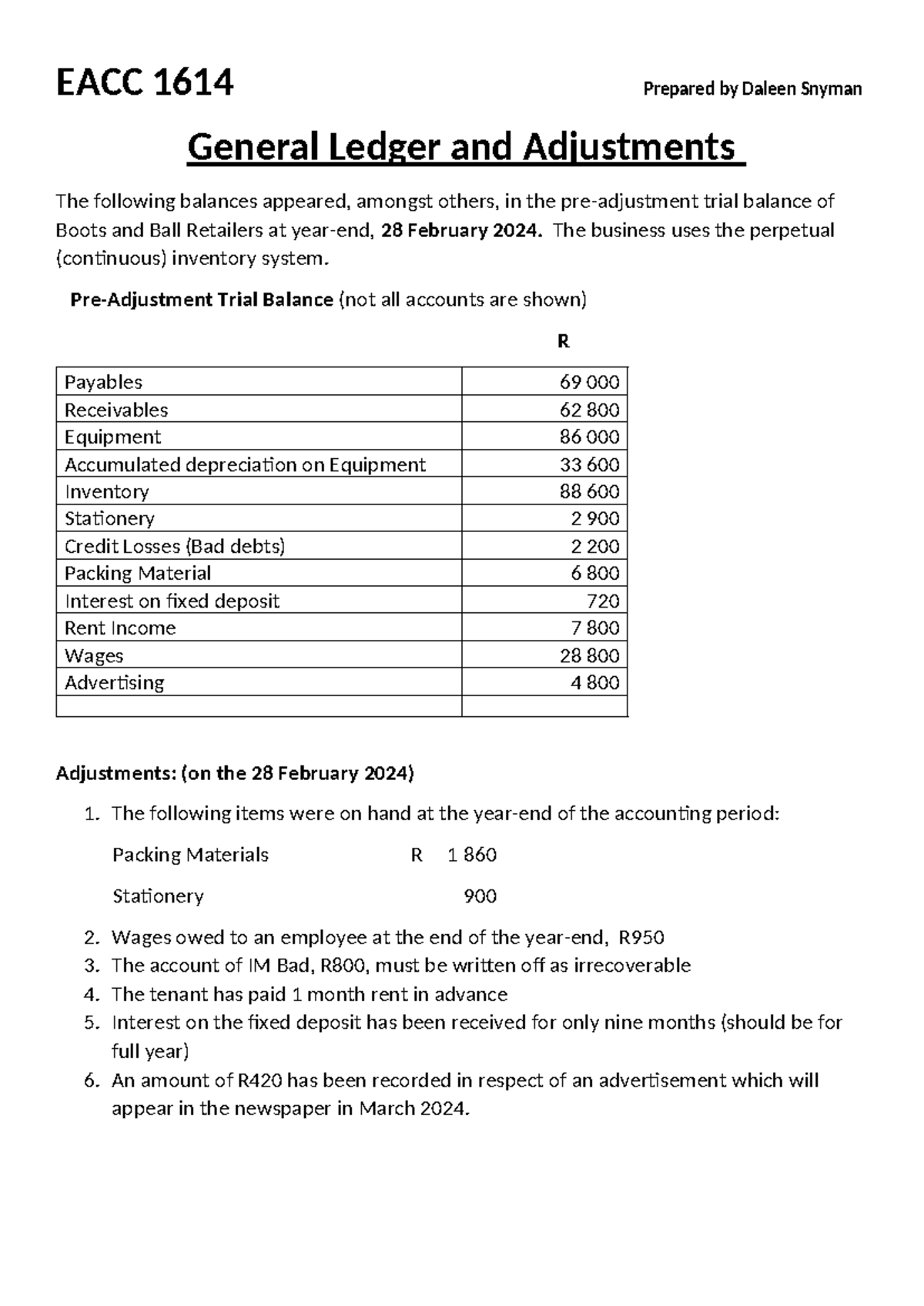 EACC 1614 General Ledger Adjustments Lecture Notes - Feb 2024 - Studocu