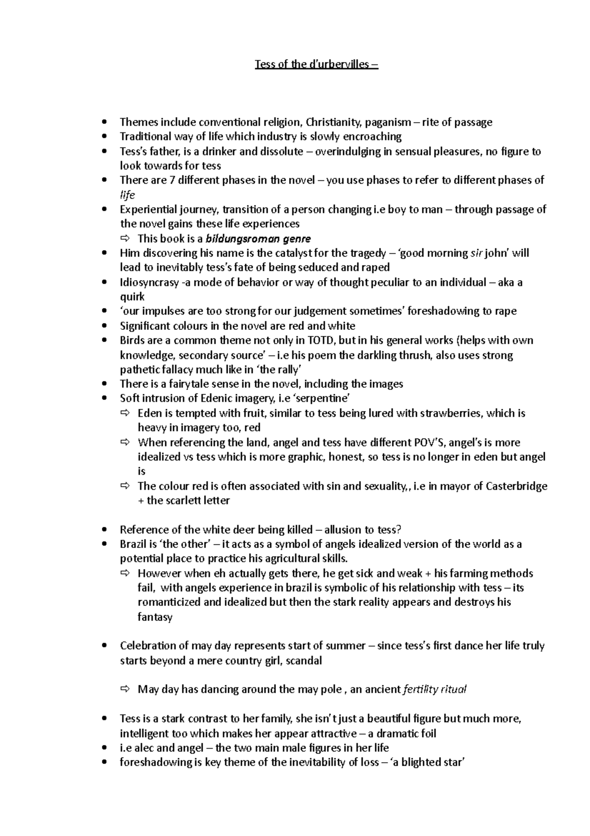 Tess of the d'Urberville - notes about language and motifs - Tess of ...