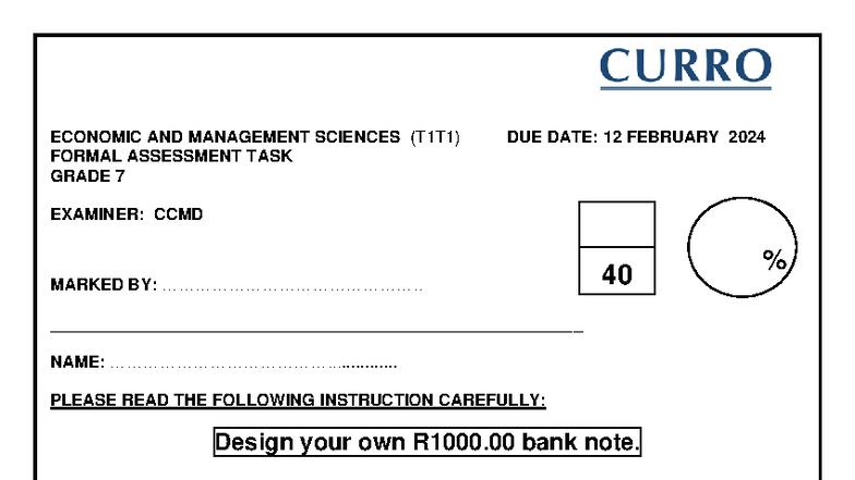Design Your Own R1000 Bank Note Project (EMS G7 2024) - Studocu