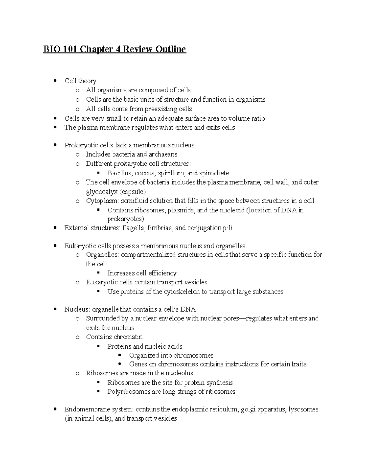 BIO 101 Chapter 4 Review Outline - BIO 101 Chapter 4 Review Outline ...