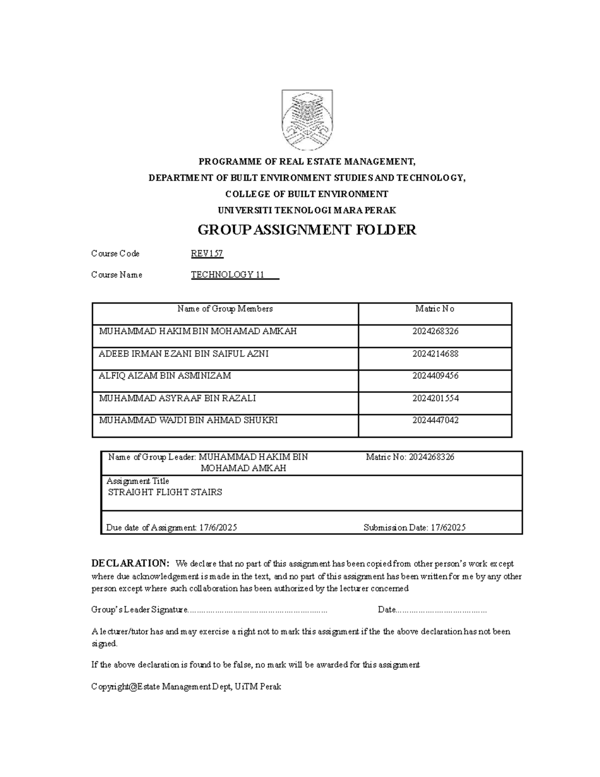 REV157 Group Assignment: Straight Flight Stairs Analysis - Studocu