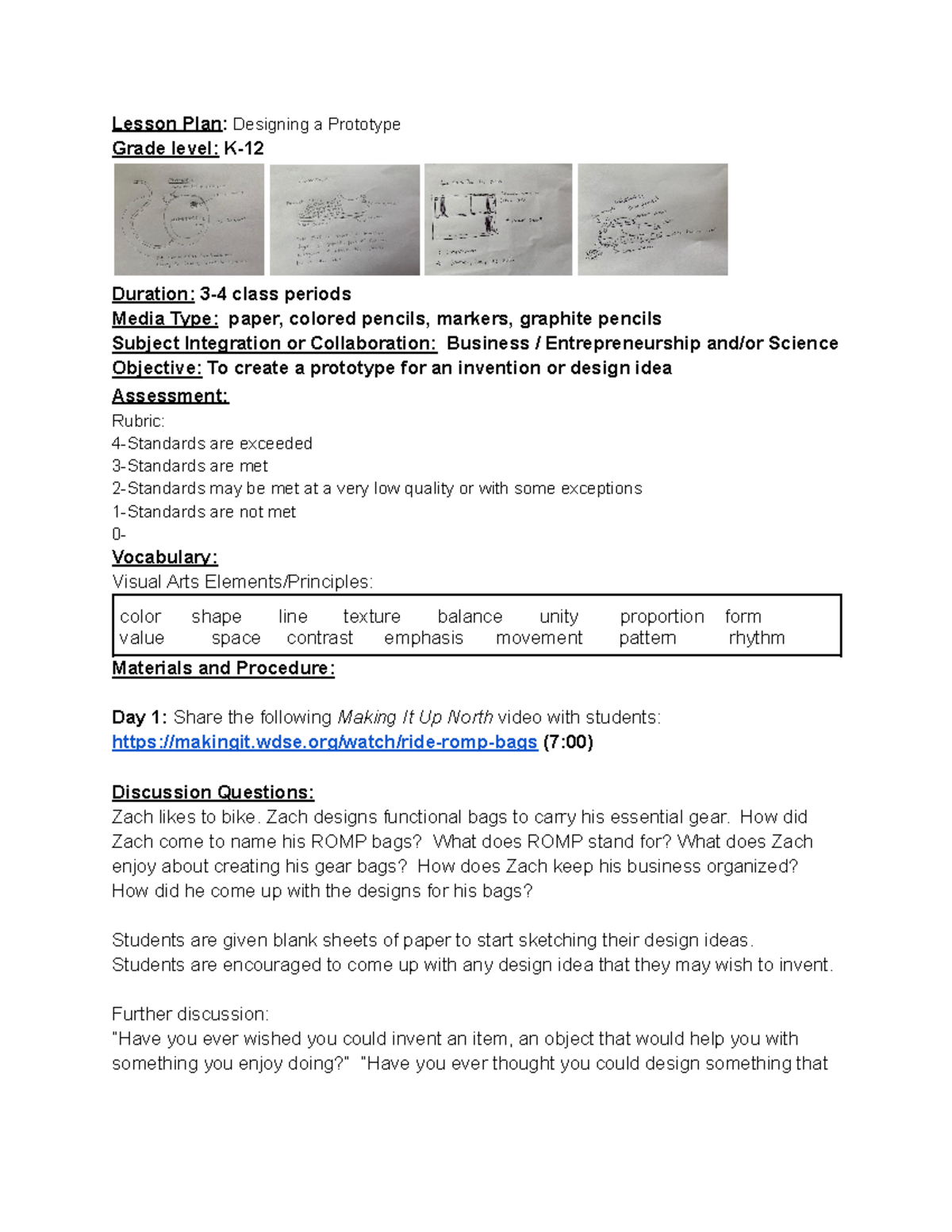 Lesson Plan 6 Designing a Prototype - Lesson Plan: Designing a ...