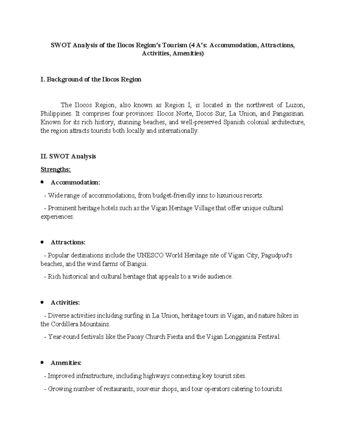 SWOT Analysis of Ilocos Region's Tourism: Strengths, Weaknesses ...